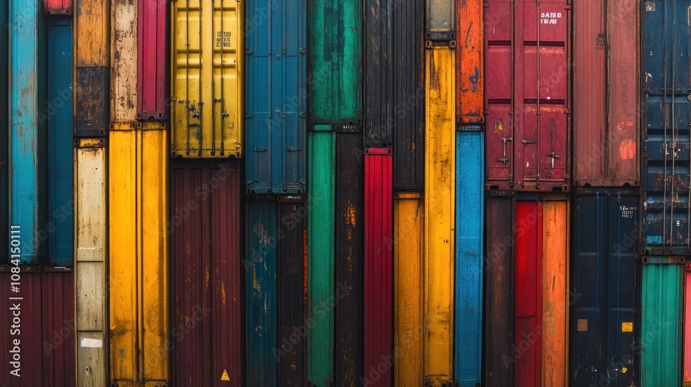 Shipping containers in a rainbow of colors stacked at a busy ...