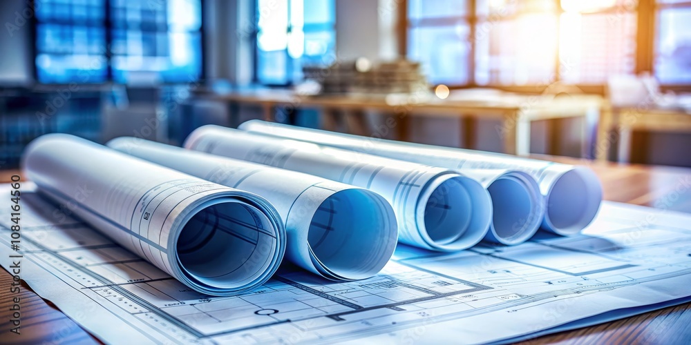 Blueprints and Plans Architectural Designs in the Office, blueprint ...