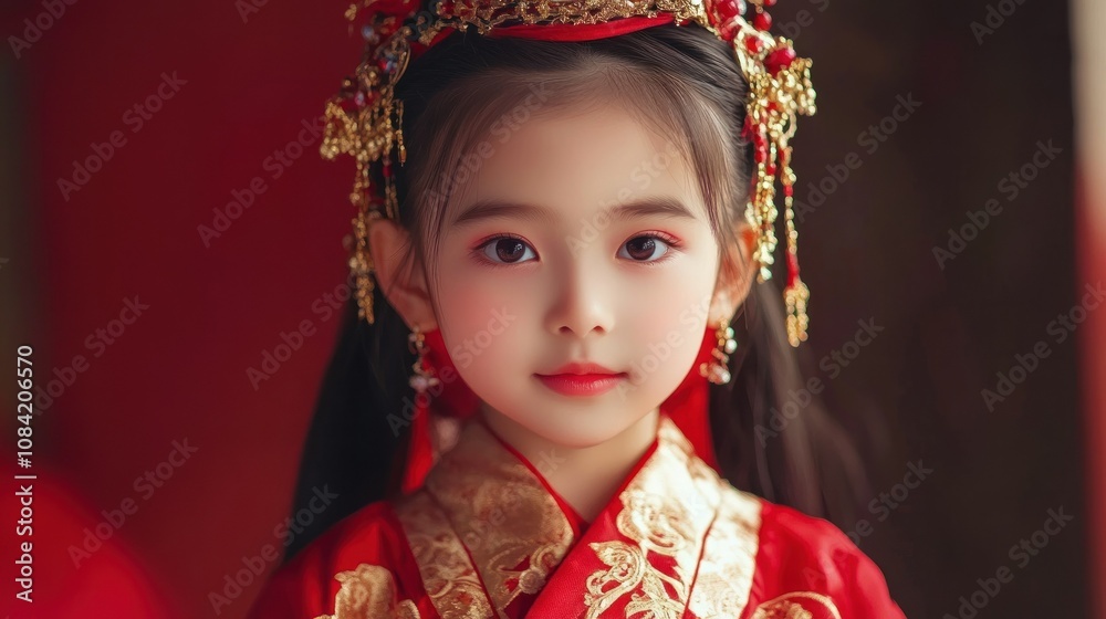 Cute girl young chinese traditional costume beautiful make up face ...