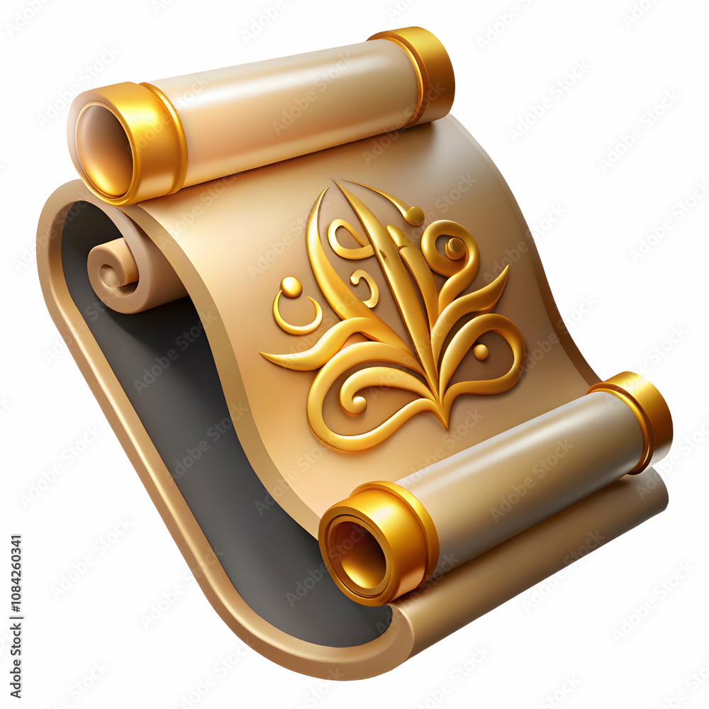 Vector image of an open scroll with Arabic calligraphy isolated on ...