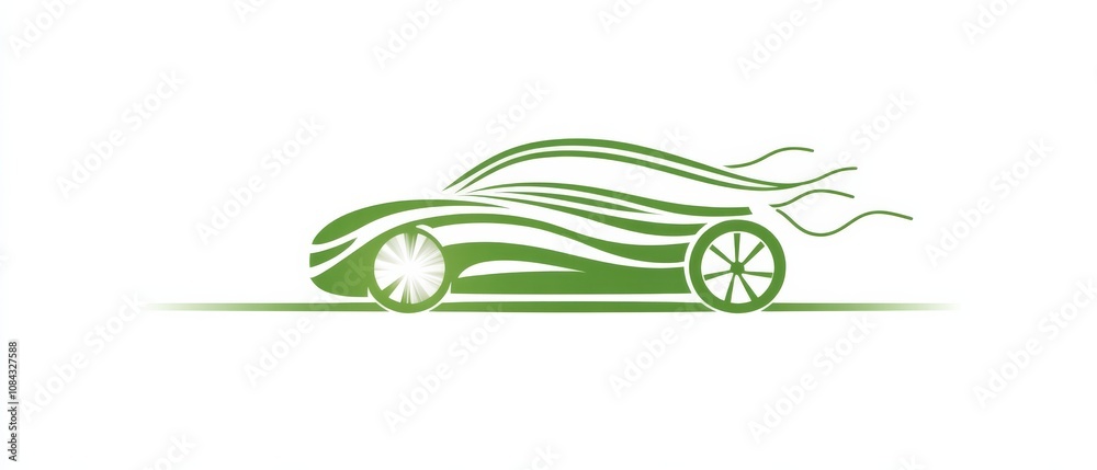 Green Energy Car: A sleek and modern silhouette of a car with green ...