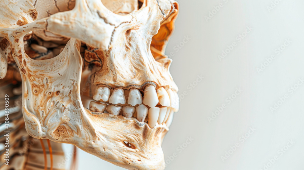 Human skeleton face anatomy with brain, teeth, jaw and nerves. Copy ...
