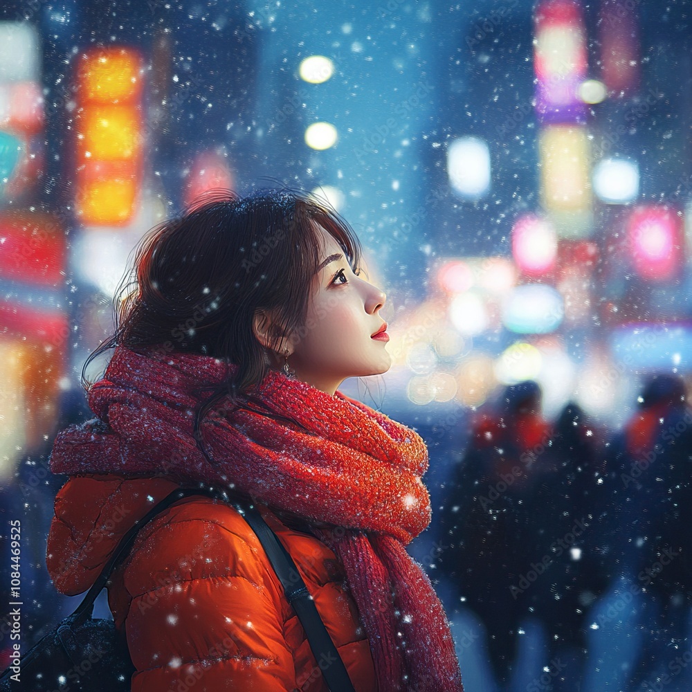 korea city woman standing, winter, Detailed, Vivid, Characters, David ...