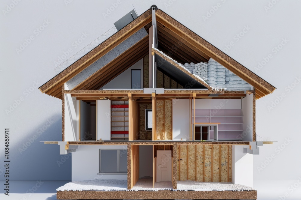 Cross Section View of Attic Showing Insulation Types for Optimal Energy ...