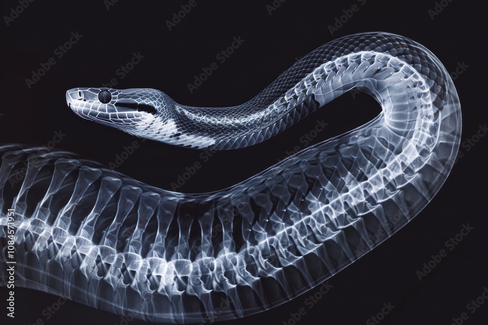 X-Ray of Snake Revealing Vertebral Column and Internal Organs for Educational Purposes Stock ...
