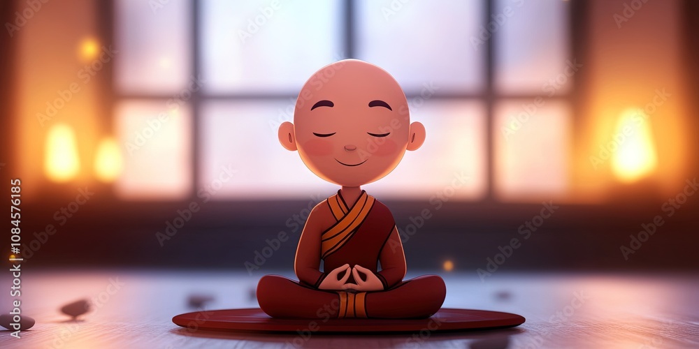 2d animation cartoon friendly buddhist monk meditating Stock ...