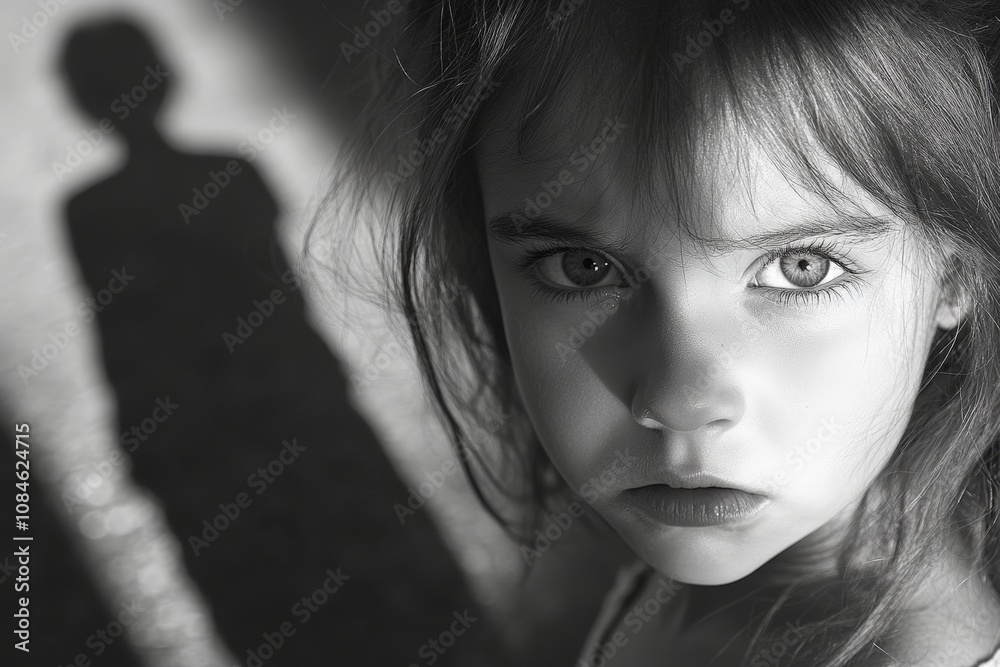 Little Girl Crying With Shadow Of Parents Arguing - Home Violence And ...
