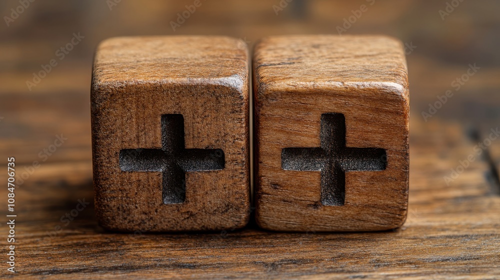 wooden block show plus and minus symbols the concept of opposites ...