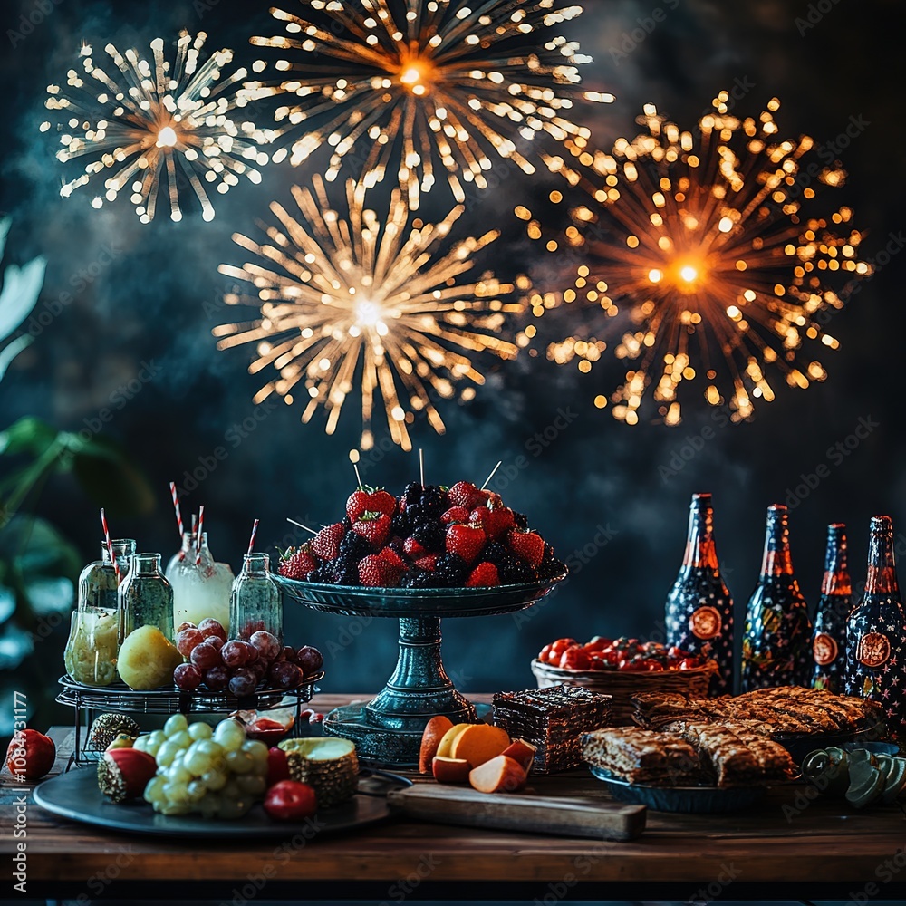Celebratory feast with sparkling lights elegant banquet setting ...
