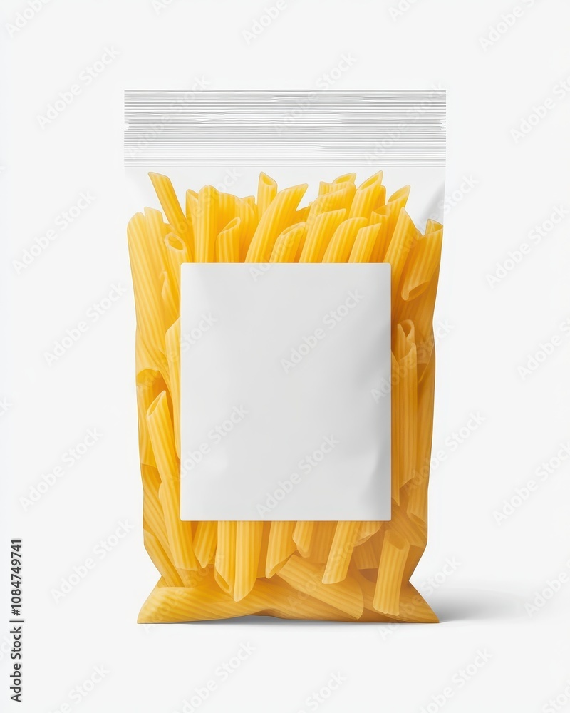 Plastic pasta bag with paper label isolated on white background ...
