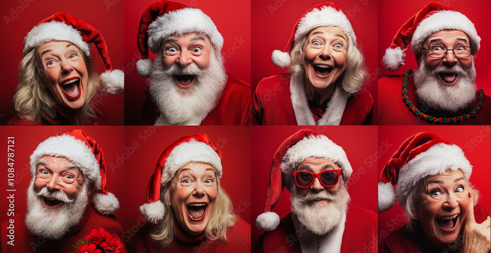 Santa Claus and Mrs Claus take silly photos in a Photo Booth - a grid ...
