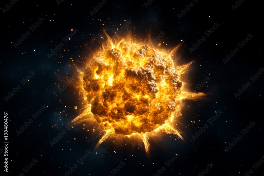 Supernova explosion with bright light and particles shooting out into ...
