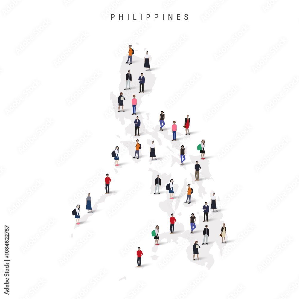 Philippines population map. Large group of realistic a diverse crowd of ...