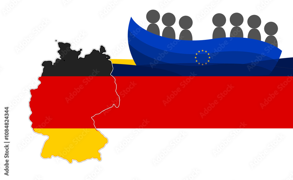 map of Germany, silhouette simplified rounded shape, a European rescue ...