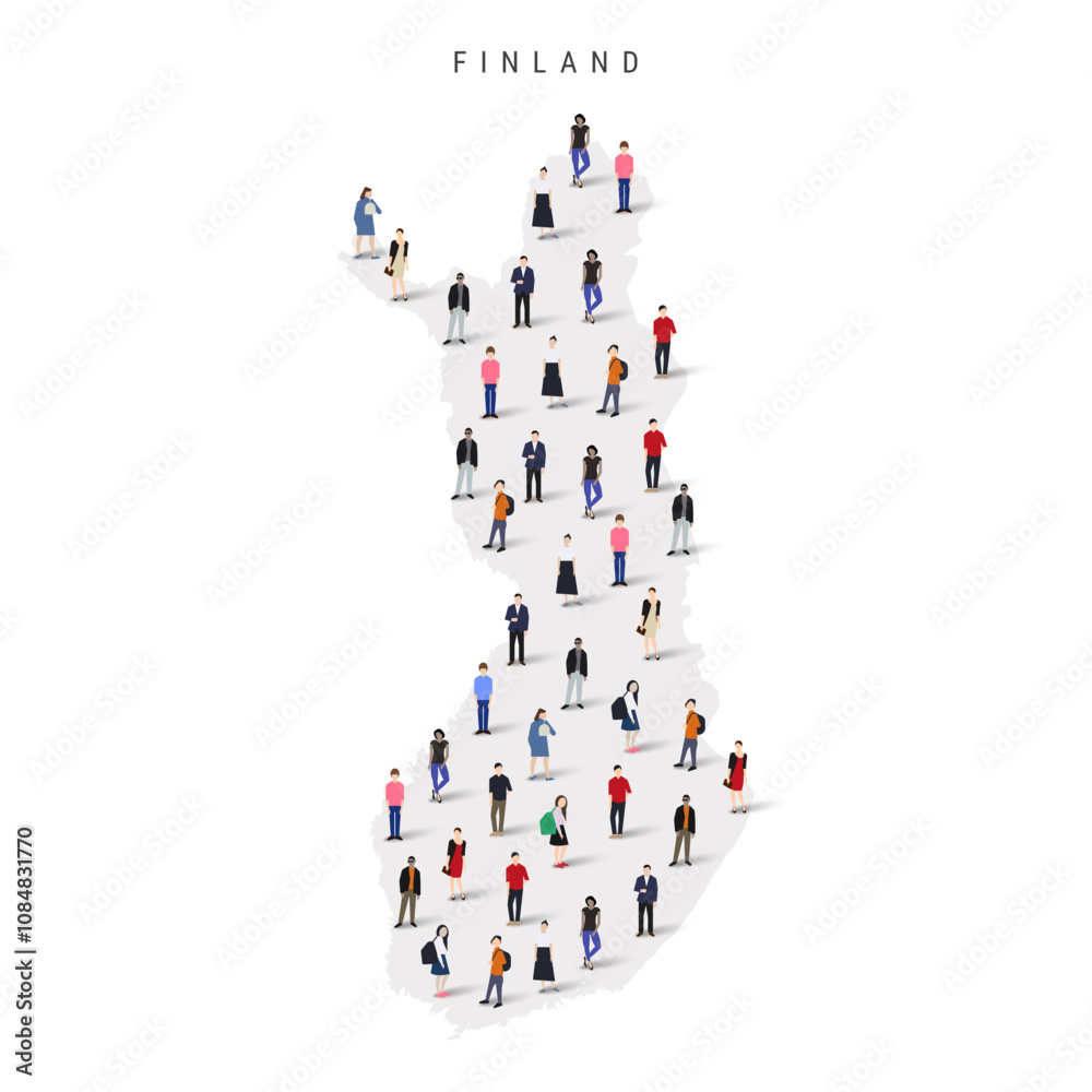 เวกเตอร์ Stock Finland population map. Large group of realistic a ...
