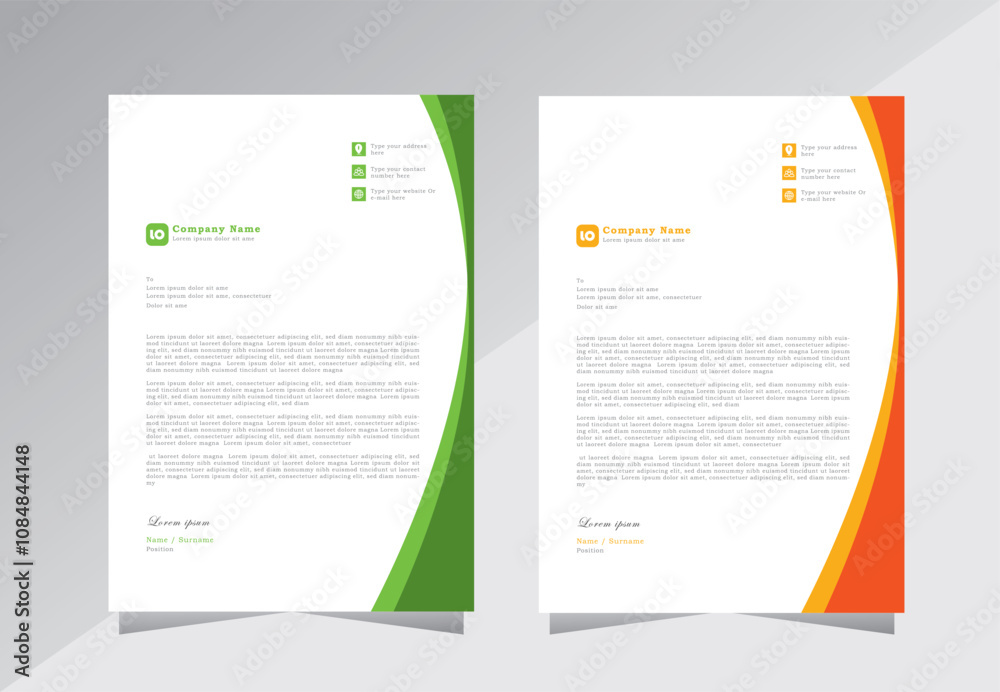 Professional company letterheads template with green and orange colour, Modern letterheads ...