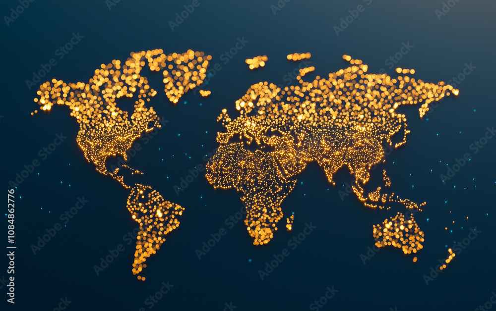 Illuminated global map visualization digital art abstract design dark ...
