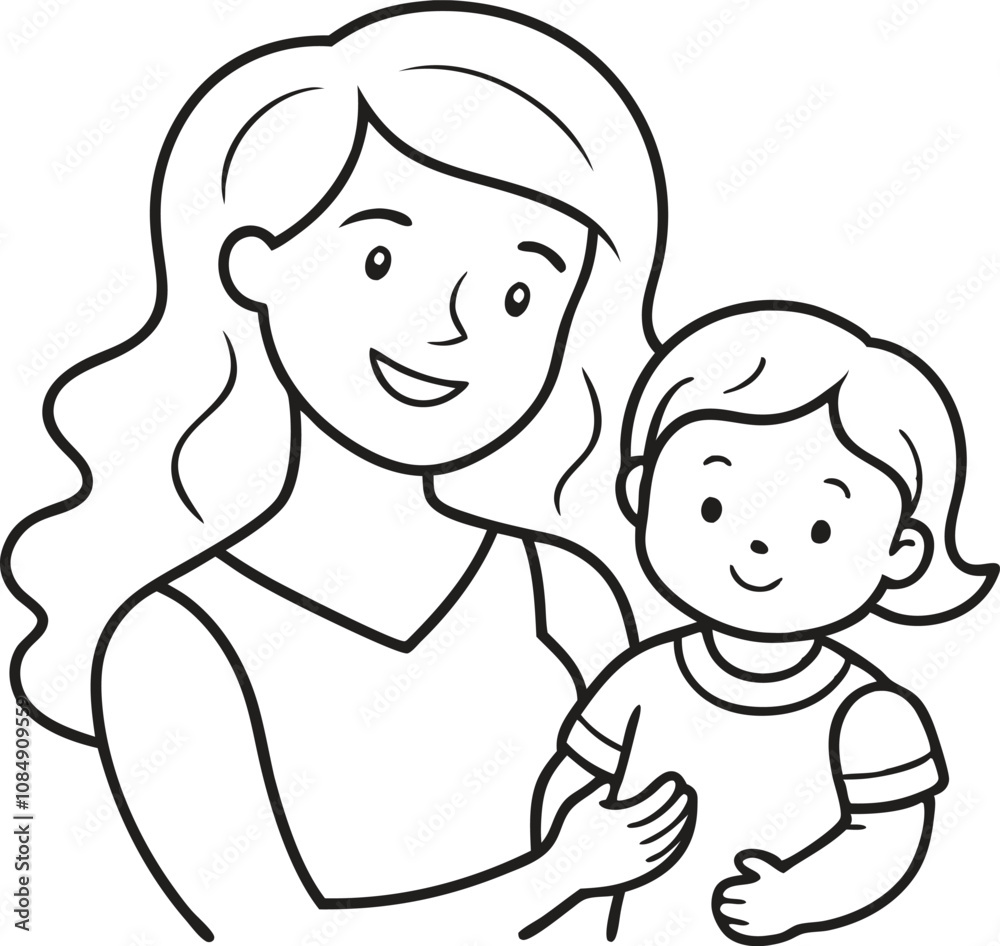 mother and daughter holding hand line art vector on white background ...