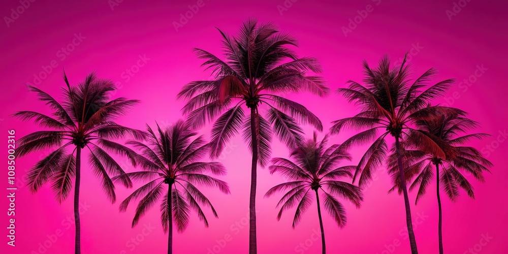 Pink Palm Trees Silhouette Brochure Design, Travel Banner, AI Art Stock ...