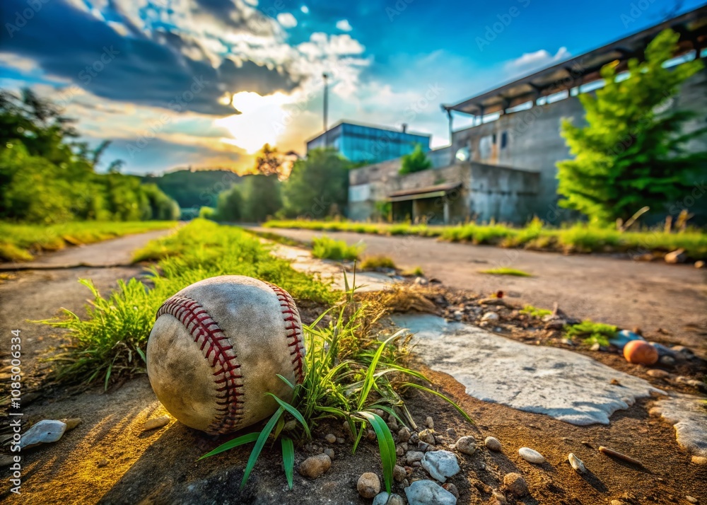 Baseball Embedded in Dirt Mound on Abandoned Baseball Field Capturing ...