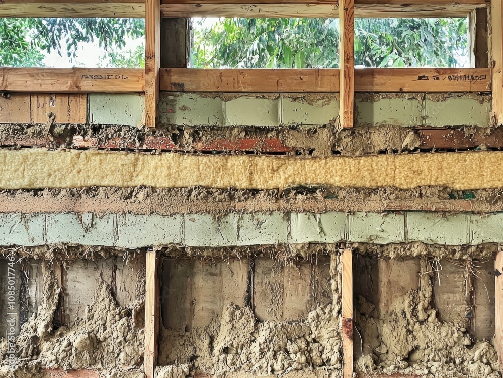 green building Materials of Construction site showing layered wall ...