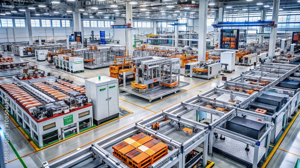 Closeup Drone Photography of EV Battery Production Factory Showcasing ...