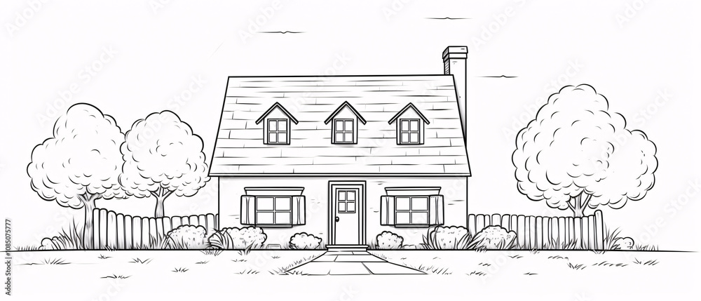 A simple home coloring page outline, featuring basic house shapes and ...