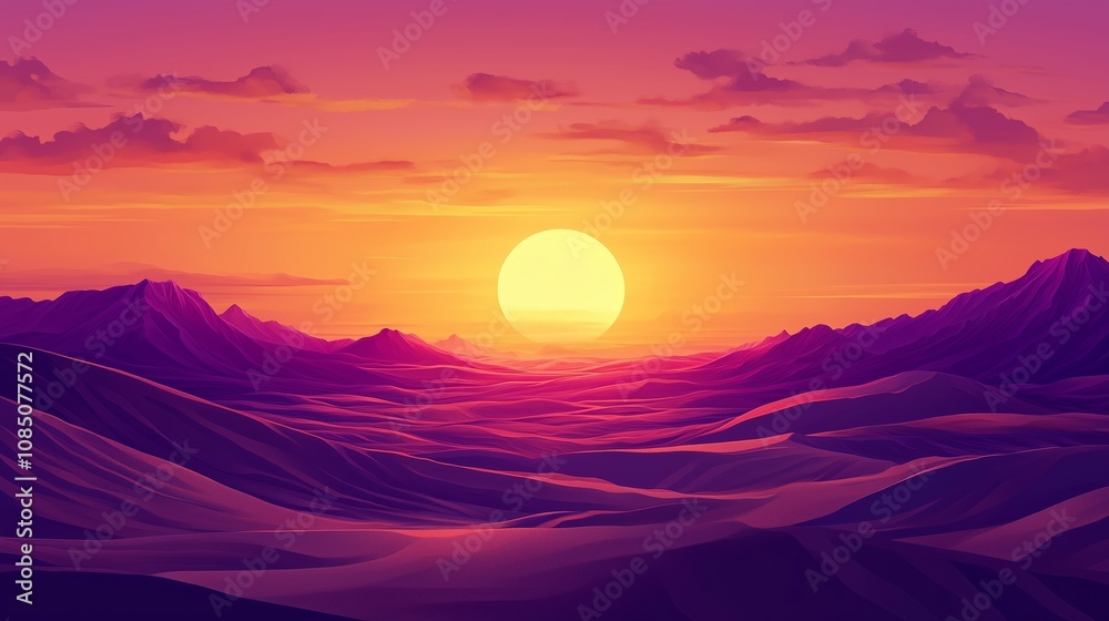 Clear digital landscape of a desert sunset, high resolution with a warm ...