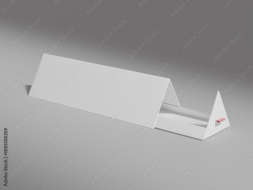 slide-open triangular shape box mockup, empty design long triangle ...