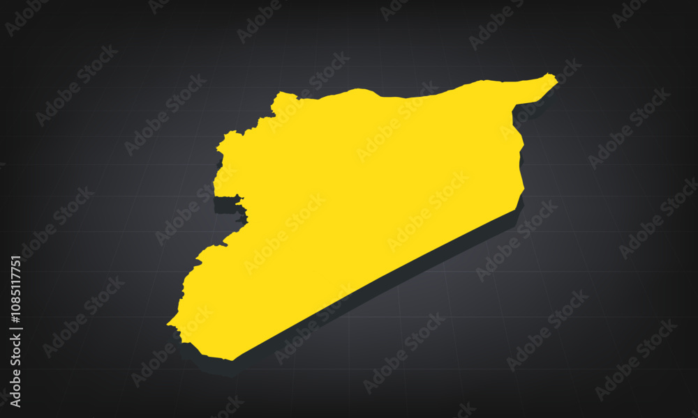 Yellow 3D Map of syria on a Dark Background, Displaying Geographical ...