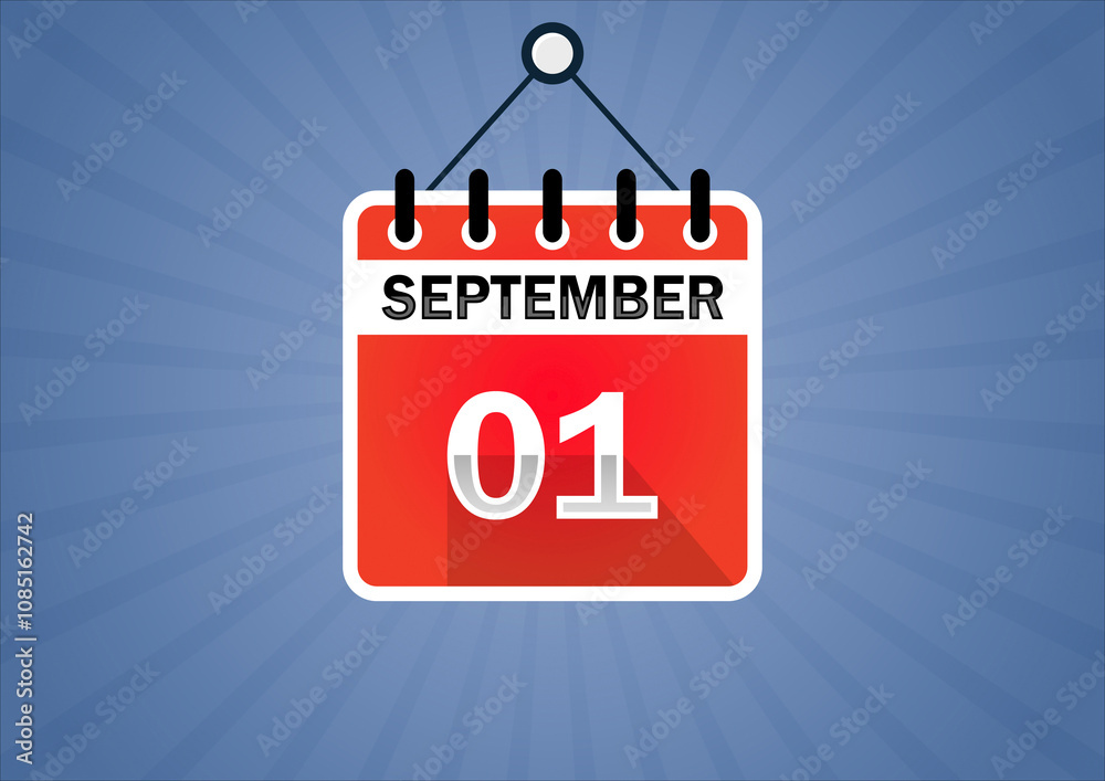 September 01, Calendar hanging sign. 1th days of the month, modern ...