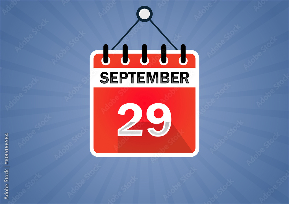 September 29, Calendar hanging sign. 29th days of the month, modern ...
