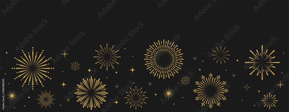Abstract burst gold pattern fireworks. Art deco star shaped firework on ...
