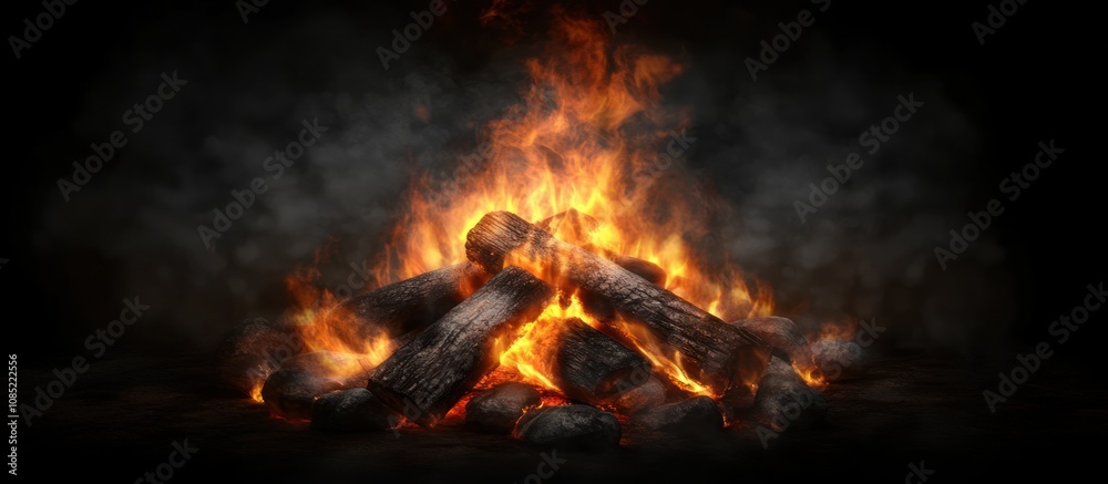 Isolated bonfire with realistic flames and smoke on transparent ...