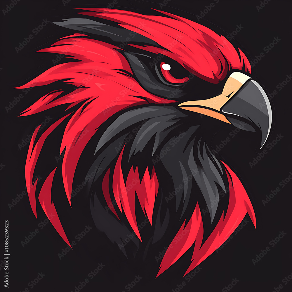 Stylized hawk logo featuring bold red and black colors, showcasing ...