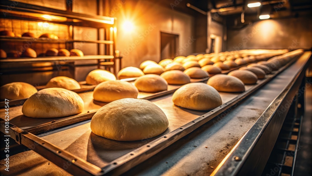 Raw Dough Bread on Oven Tray Ready for Baking in an Industrial Bakery ...