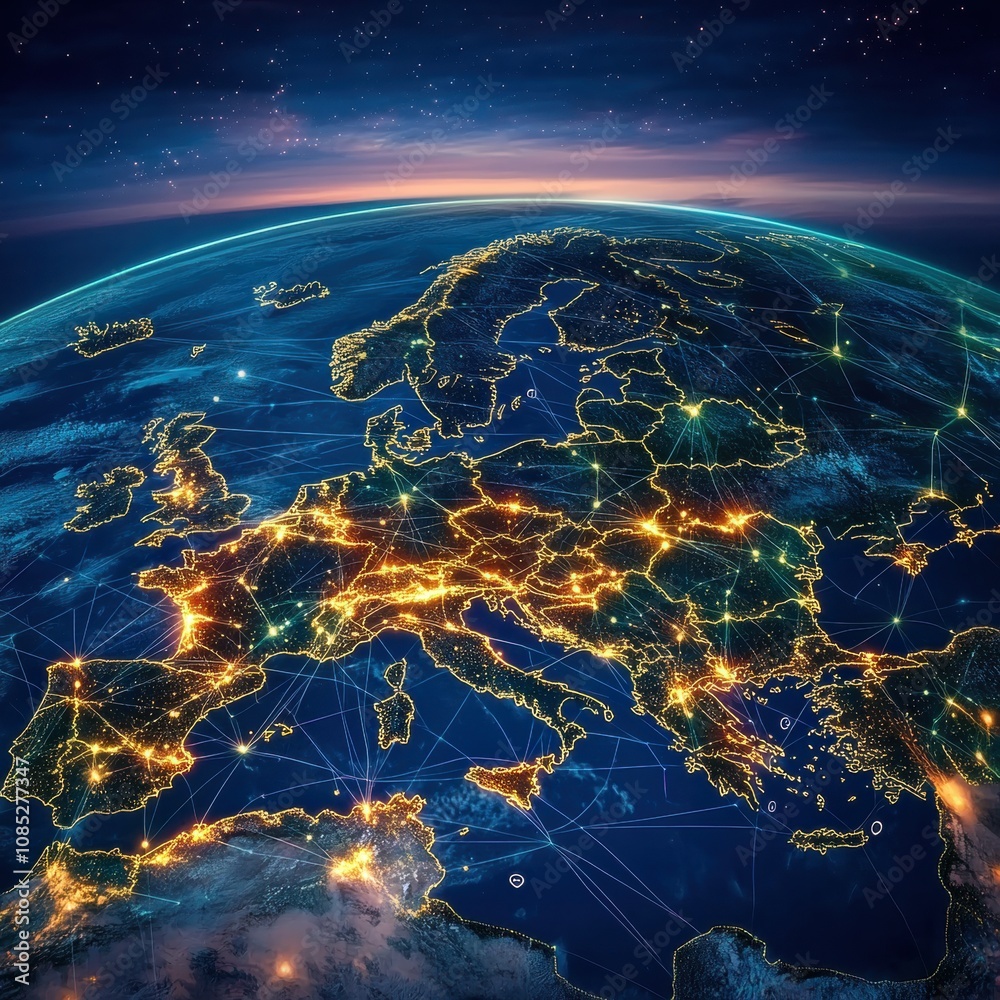 Stunning Satellite View of Europe at Night with Illuminated Cities ...