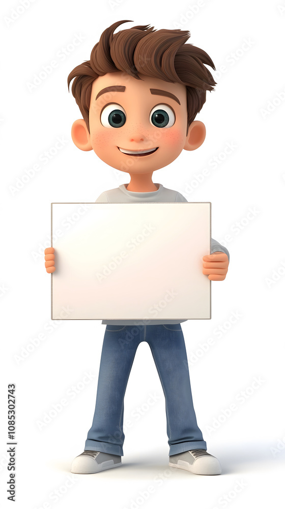 Cartoon boy holding blank sign Stock Illustration | Adobe Stock