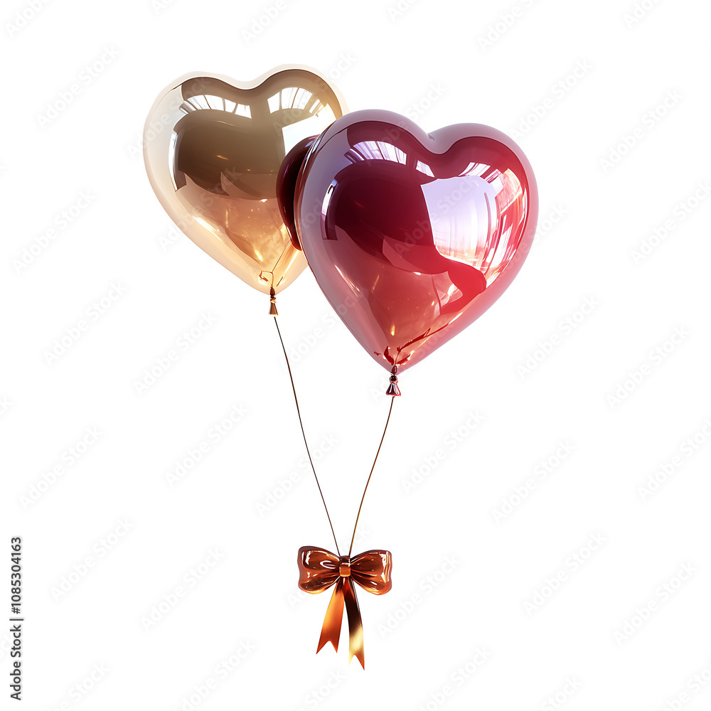 Red And Gold Heart air-filed Balloons With Decorative Ribbon Bow on ...