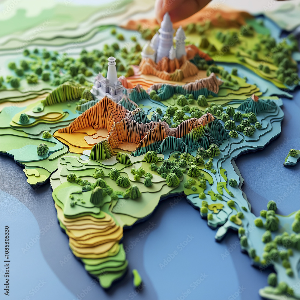 3D map of India with its' terrain clearly visual, AI generated Stock ...