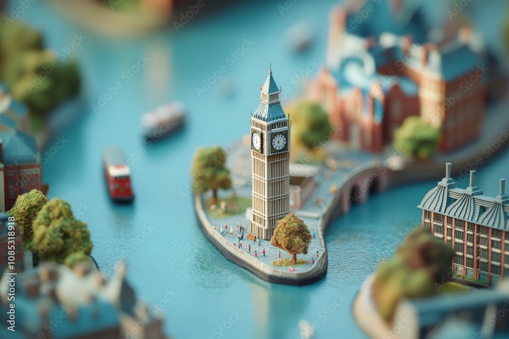 Miniature depiction of London's iconic landmarks, with a focus on the ...