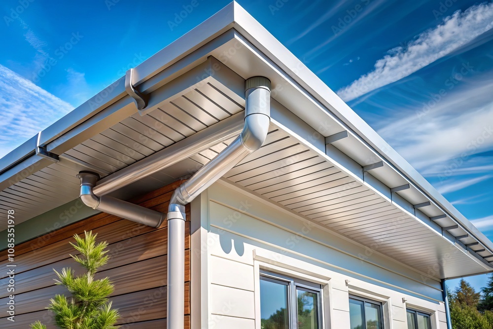 Modern Candid Photography of a New Aluminum Gutter System Installed on ...