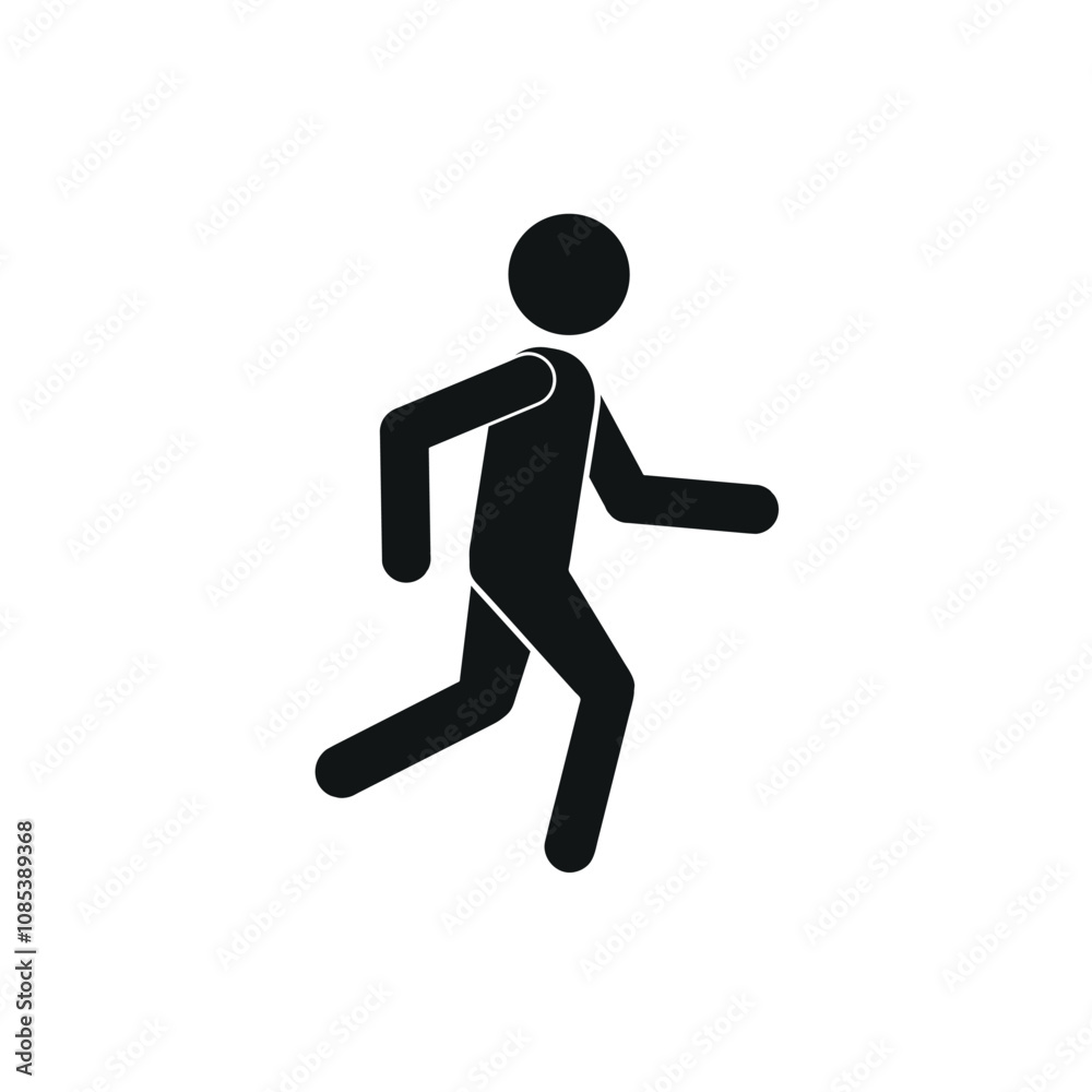 pictogram of a human figure, a stick man running on a transparent ...