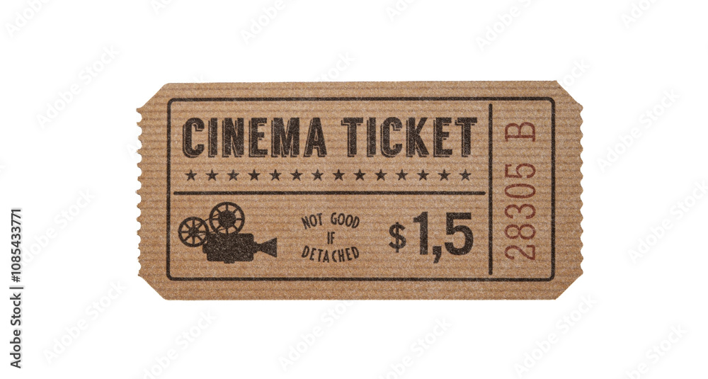 Old vintage theater or movie ticket with serial number isolated on ...
