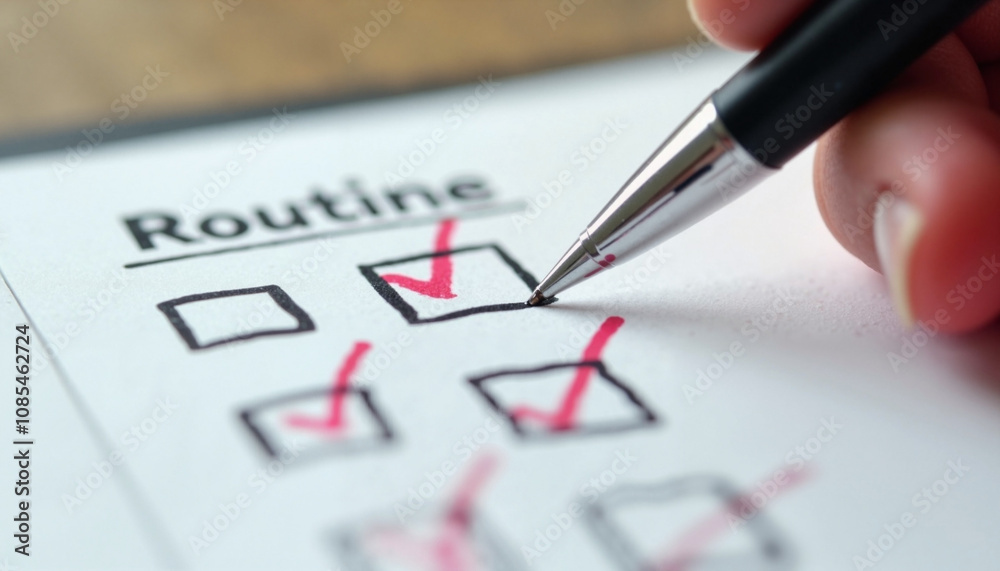 Person marking off tasks on a checklist for daily routine in a cozy ...
