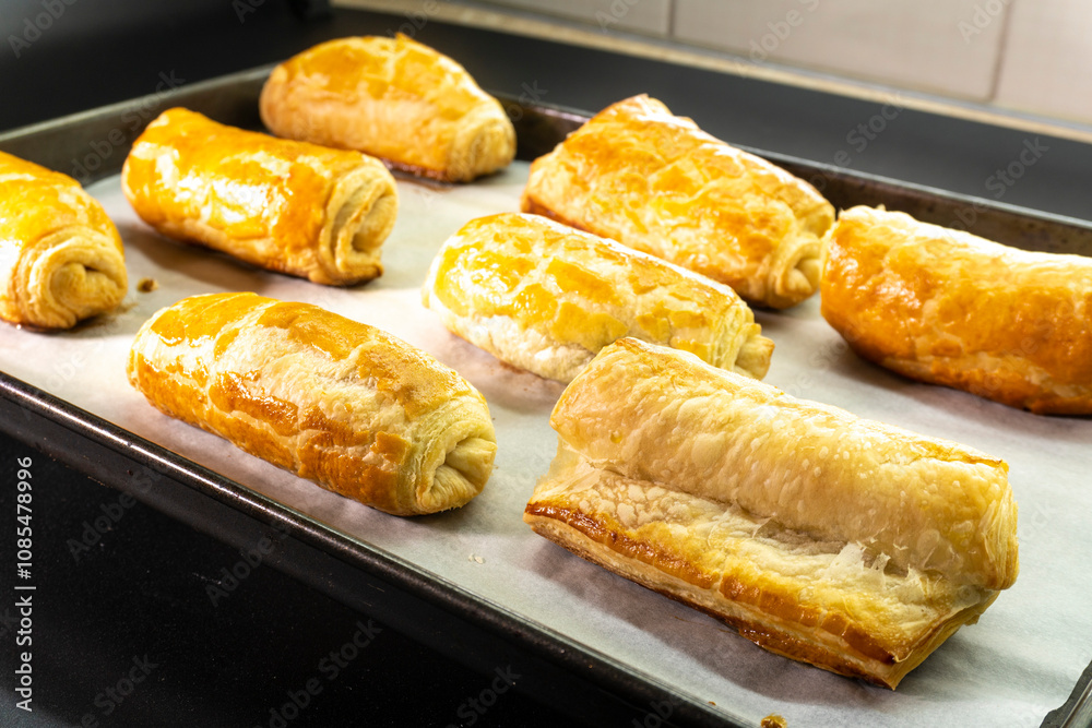 Chocolate rolls made of puff pastry. Dessert. Pastry. Food concept ...