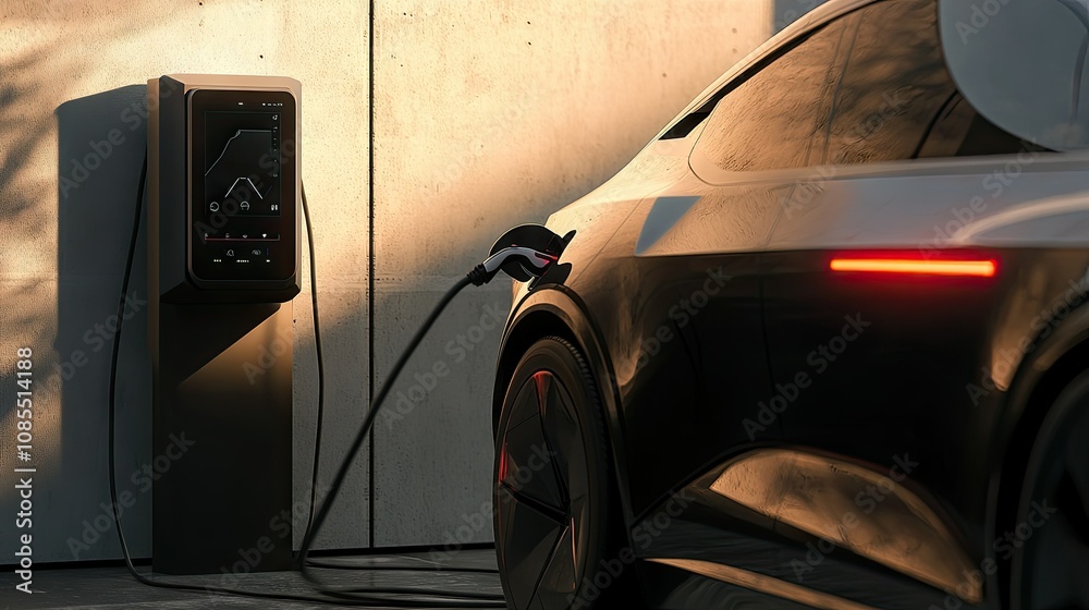 Charging station with digital display showing charging progress ...