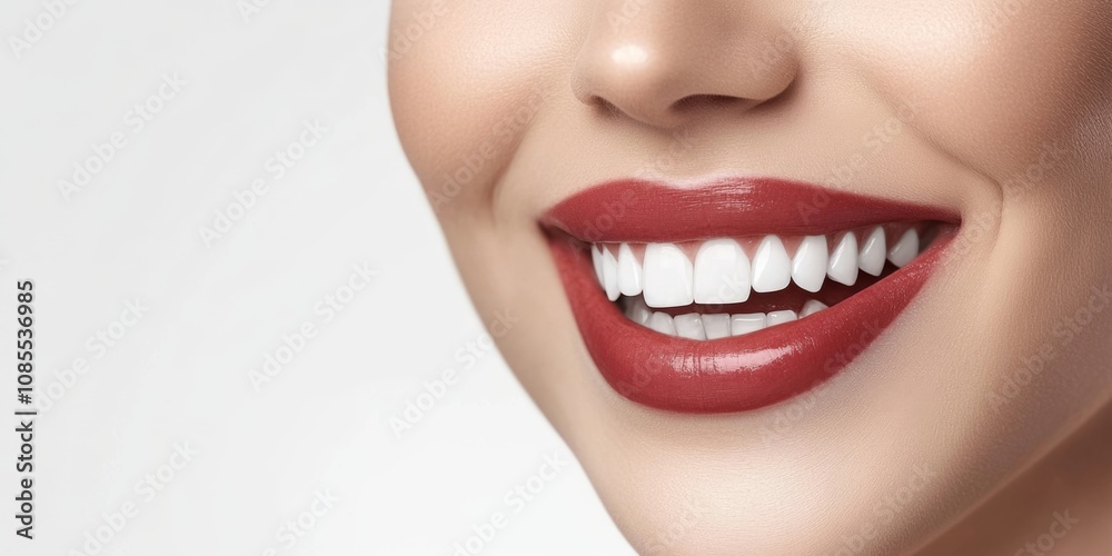 Beautiful Smile. Female smiling, perfect white teeth, close up. Healthy ...