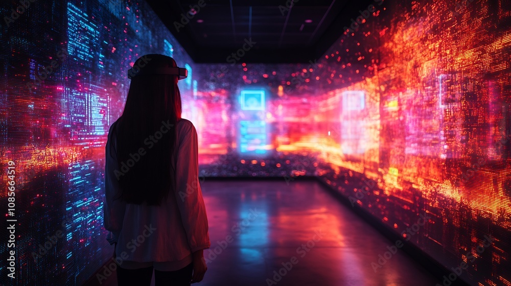 Virtual learning spaces illuminated glowing data pathways interactive ...