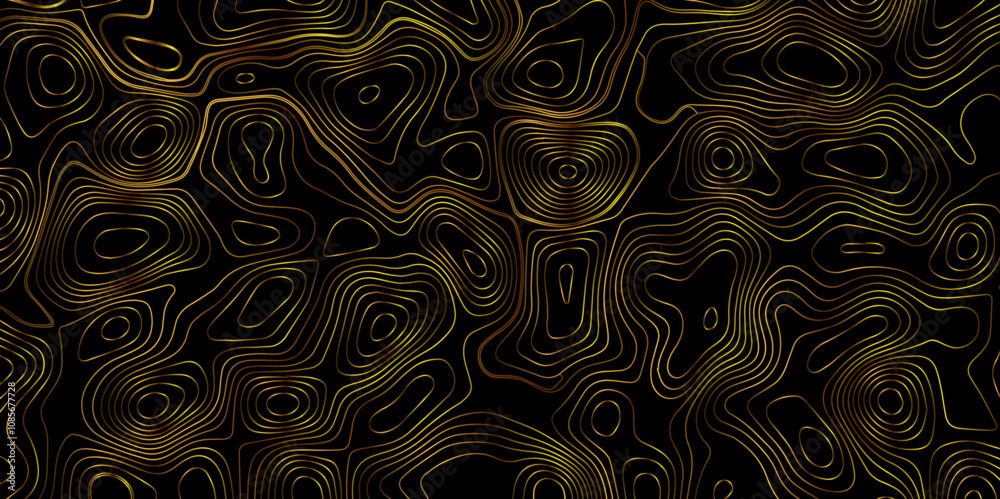 Luxury golden gradient color topography wave lines isolated on black ...